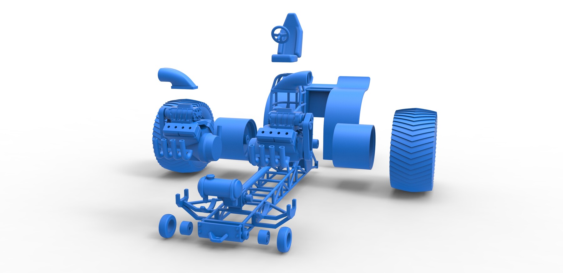 ArtStation - 3D printable Diecast Pulling tractor with 2 engines V8 ...