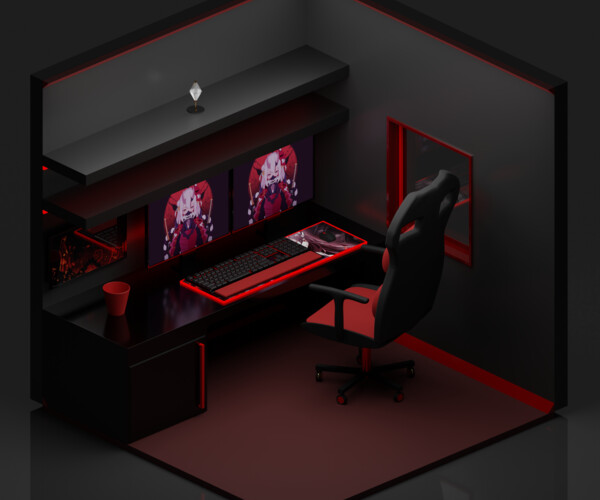 ArtStation - 3D Dark Red Room | Gamers Zone | Game Assets