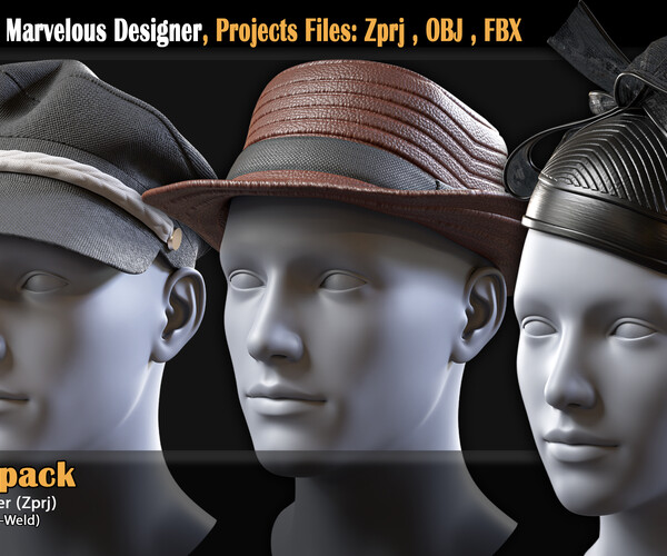 ArtStation - 30 Hats pack. Marvelous Designer, Projects Files: Zprj ...