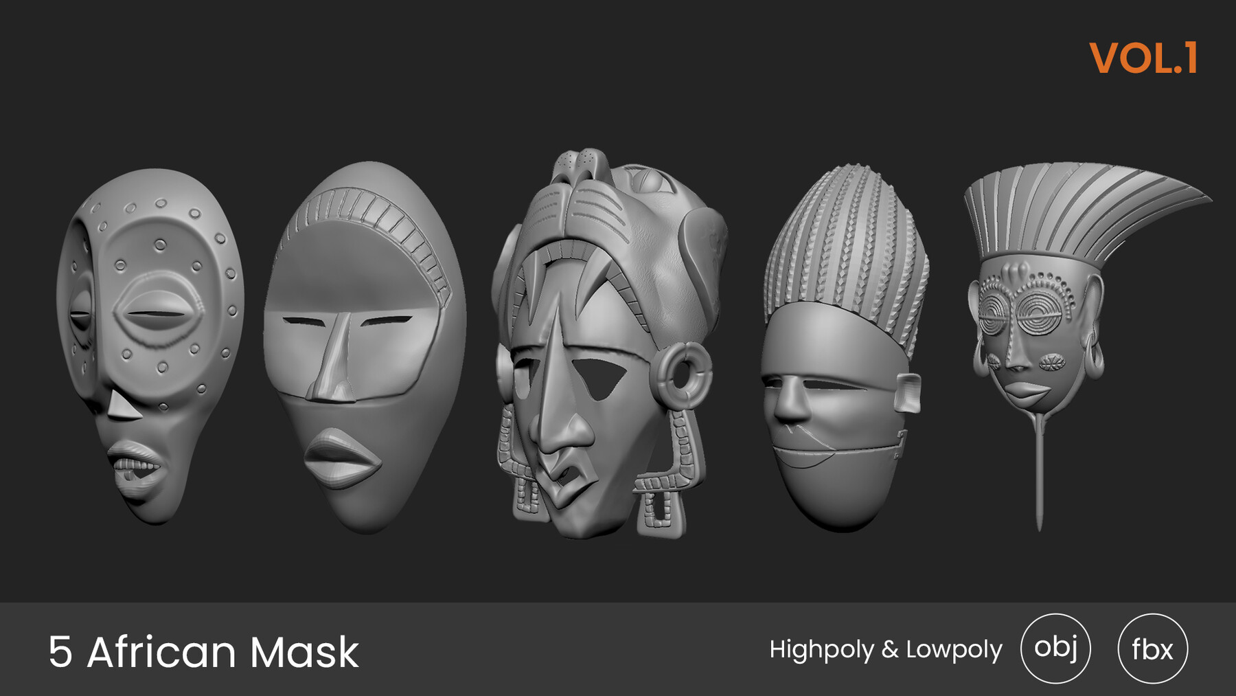 ArtStation - 5 African Masks (Highpoly and Lowpoly) Vol. 01 | Game Assets