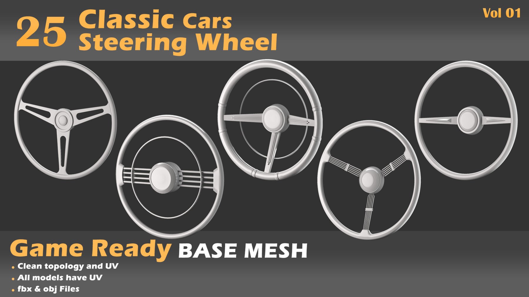 ArtStation - 25 Classic Car Steering Wheel-Base Mesh-vol 01 | Game Assets