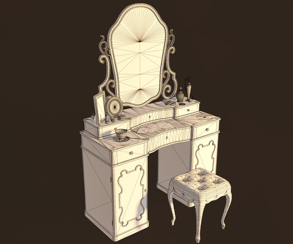 ArtStation - Vanity Table | Dressing Table, Pouf, Mirror, Cosmetics, Picture frames, Tea set ...