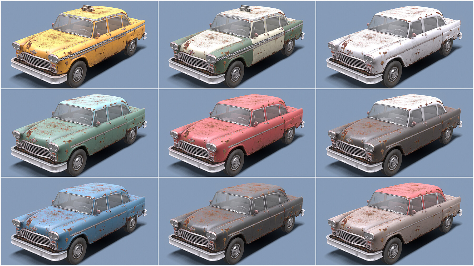 ArtStation - set of Retro taxi PBR car with interior in 9 color ...