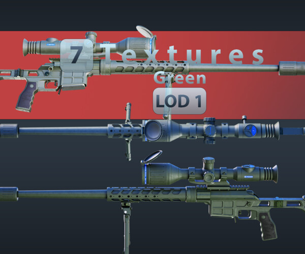 ArtStation - Sniper Rifle (DVL-10-M2-Urbana) + 5 Attachments + 7 Skin ...