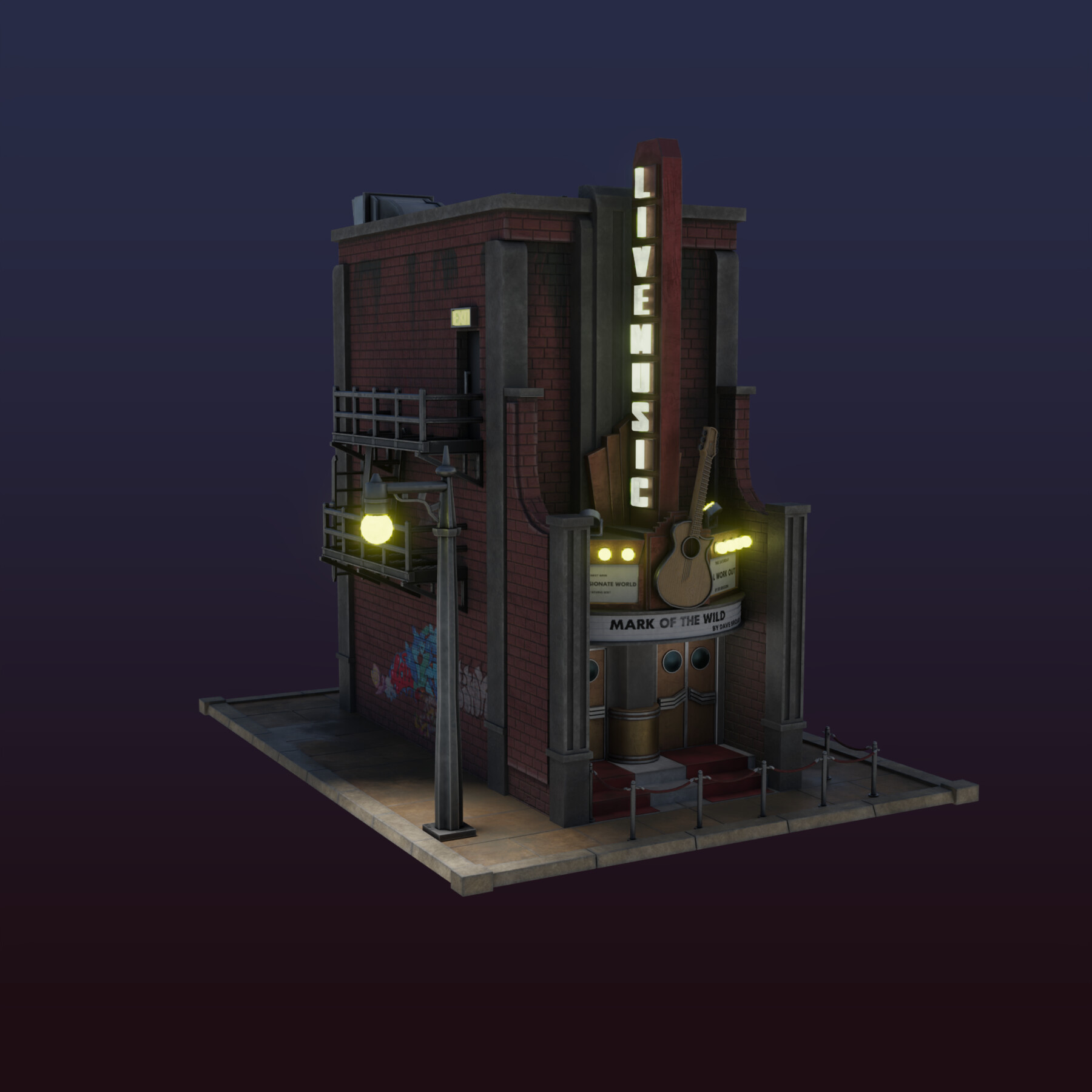 Artstation Blender 3 Unreal Engine 5 Vintage Music Hall Building Game Design Game Assets 