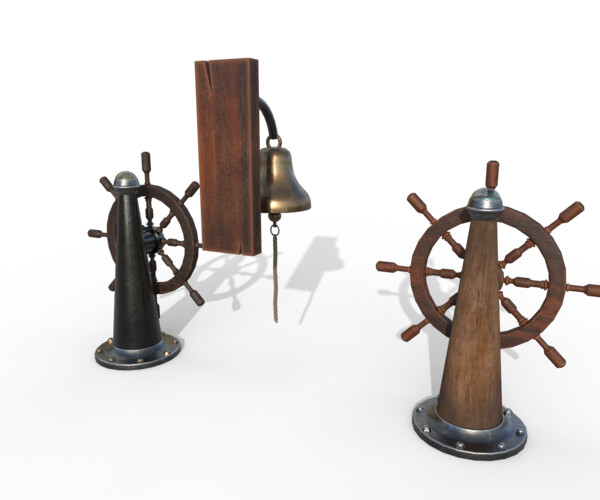 ArtStation - Steering wheel for a sea ship and a bell PBR game ready ...