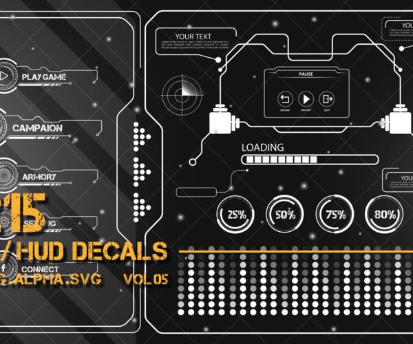 ArtStation - 215 + ui / hud scifi graphic decals / vol 05 | Game Assets