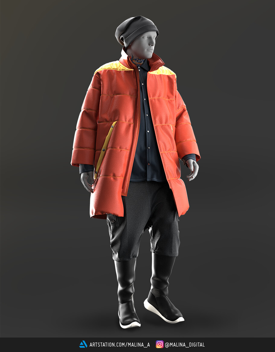 ArtStation - Men's outfit_025 with puffer jacket. Marvelous Designer ...