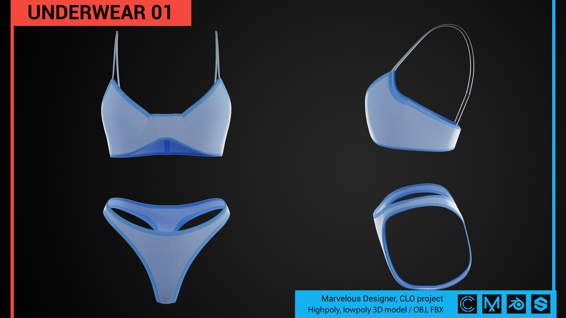 ArtStation - Underwear 01 - Marvelous Designer, CLO project. | Resources
