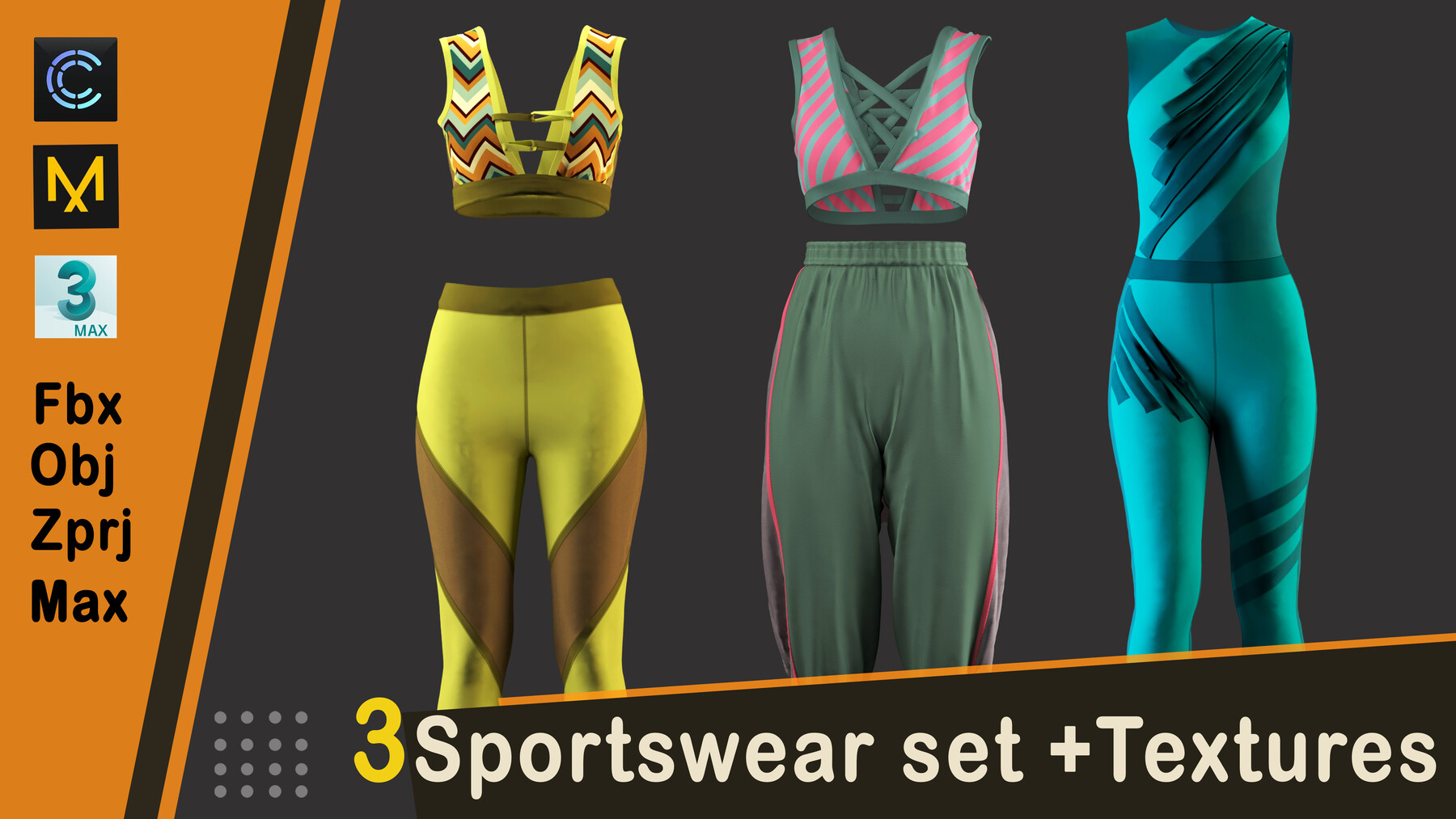 ArtStation - 3 Sportswear set +Textures | Game Assets