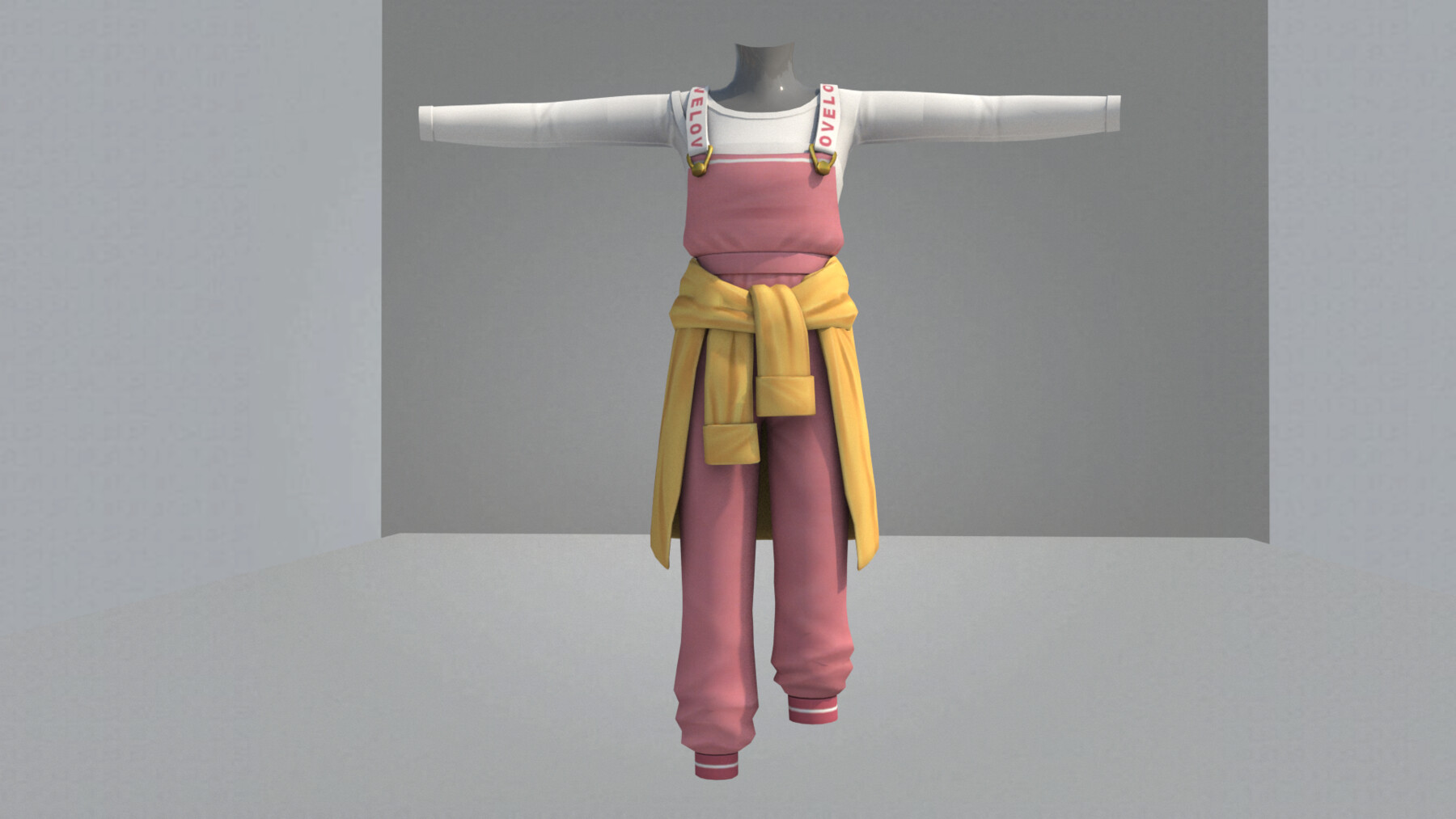 ArtStation - Pink overalls waist yellow shirt cartoon costume | Resources