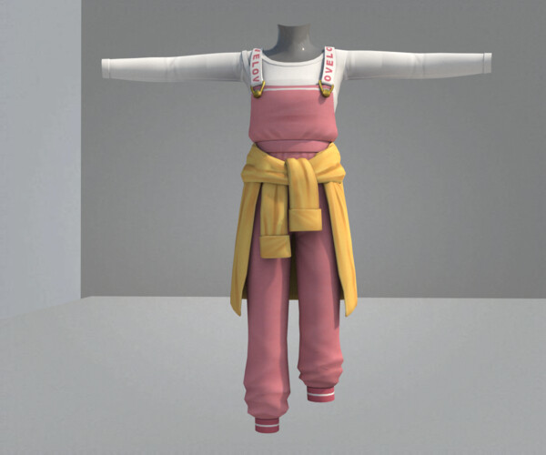ArtStation - Pink overalls waist yellow shirt cartoon costume | Resources
