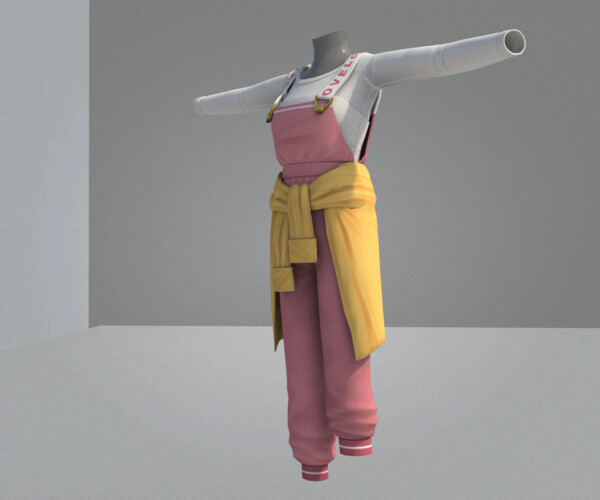 ArtStation - Pink overalls waist yellow shirt cartoon costume | Resources
