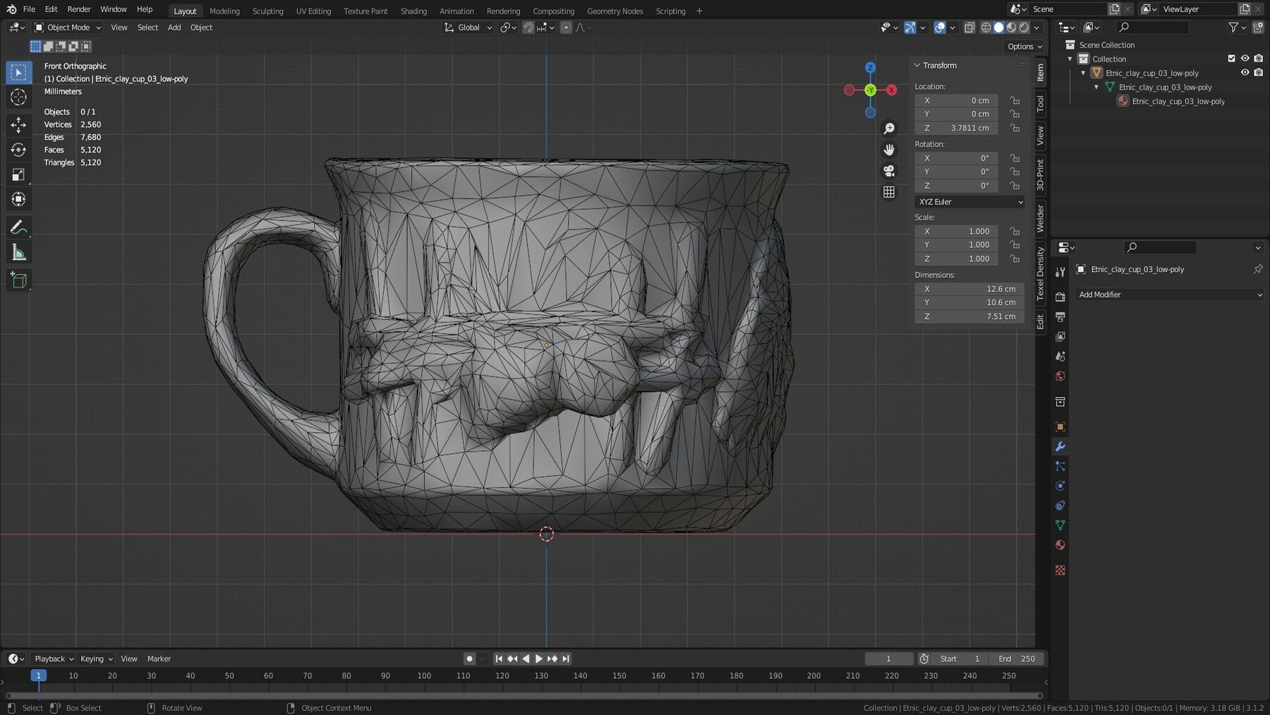 ArtStation - Ethnic clay cup 03 low-poly 3D model | Game Assets