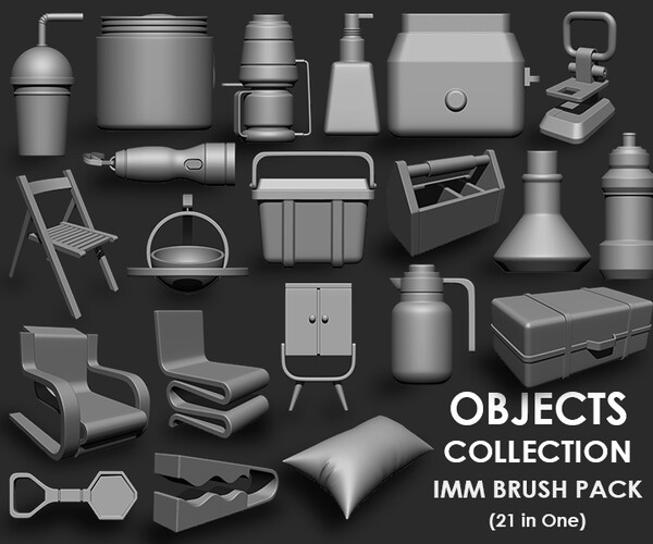 ArtStation - Objects Collection IMM Brush Pack (21 in One) | Brushes