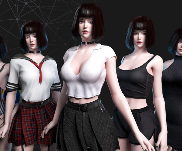 ArtStation - School Girl - Various Outfits | Game Assets