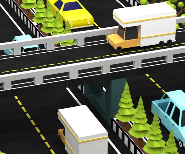 ArtStation - Cartoon Low-Poly Game level for car racing game-ready 3D ...