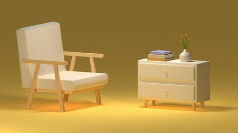 ArtStation - CHAİR AND BEDSİDE TABLE | Game Assets