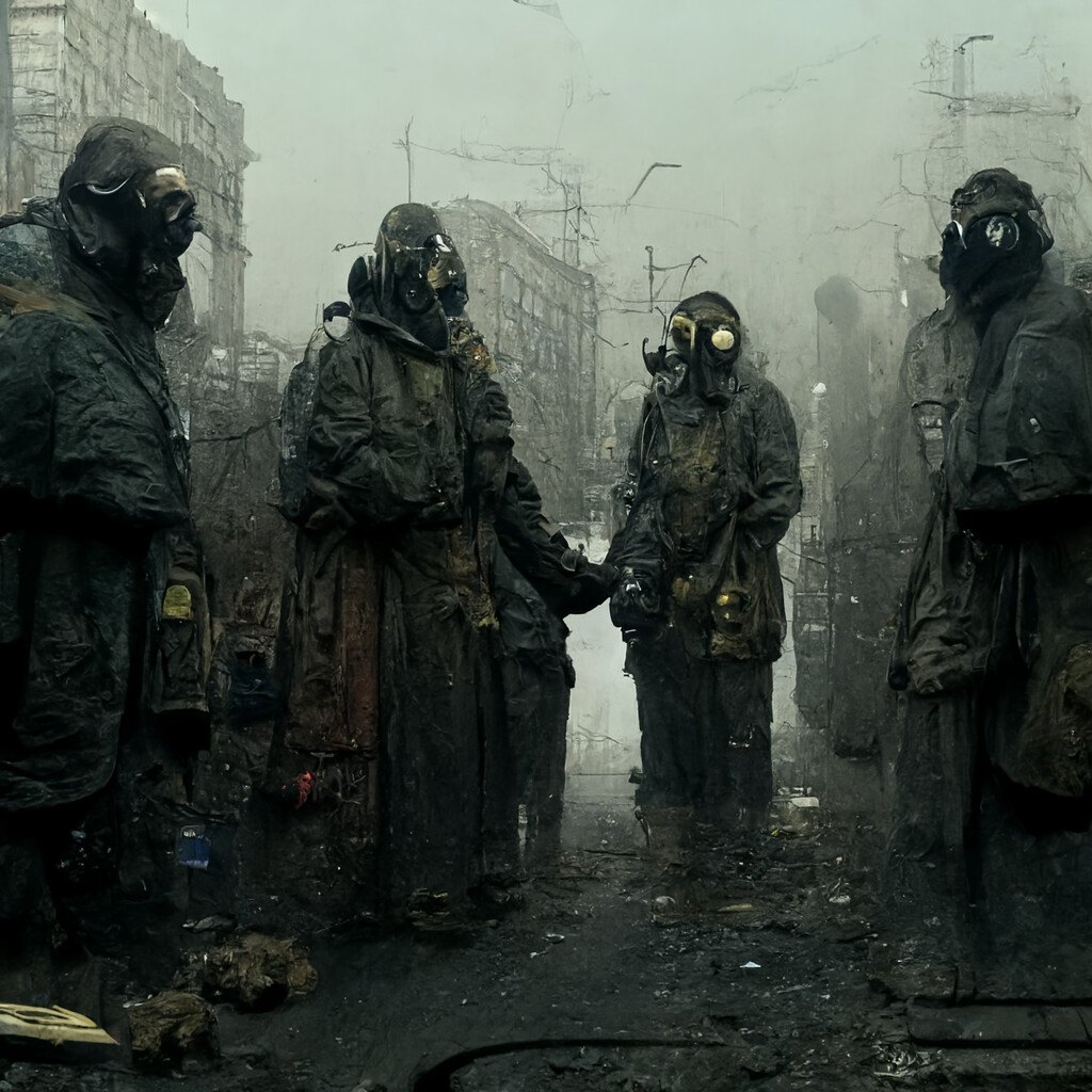 ArtStation - Apocalyptic dawn collection, gas mask people talking ...