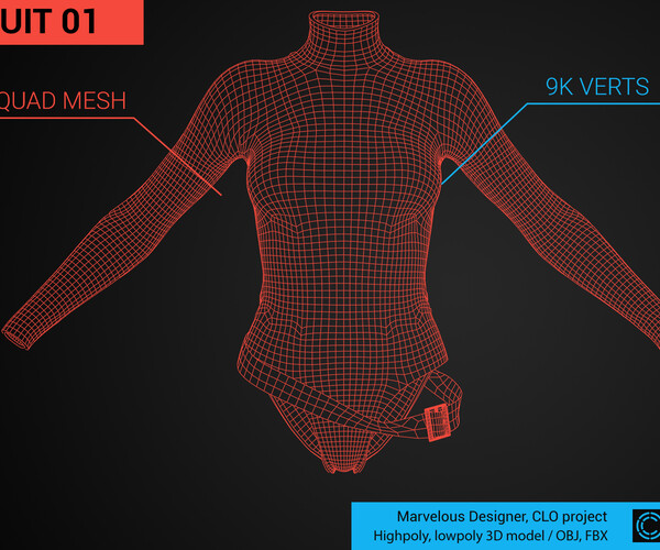 ArtStation - Bodysuit - Marvelous Designer, CLO, Blender, Substance ...