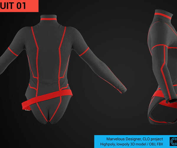 ArtStation - Bodysuit - Marvelous Designer, CLO, Blender, Substance project. | Resources