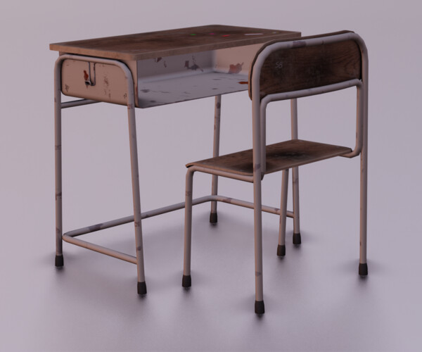ArtStation - SCHOOL DESK AND CHAIR GAME READY LOW POLY | Game Assets