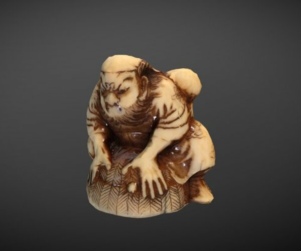 ArtStation - Netsuke of a Shoki capturing a demon with his hat | Game ...