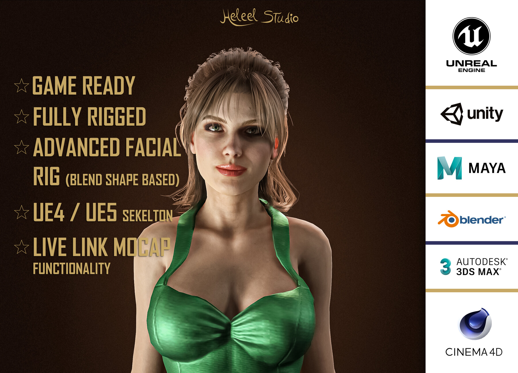 ArtStation - High Quality Realistic Woman In Green Dress Character | Resources