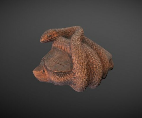 ArtStation - Netsuke of a Turtle curled with a snake | Game Assets
