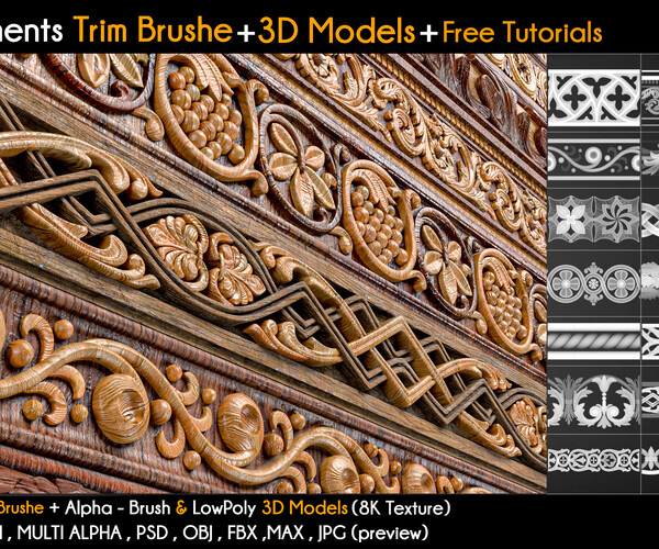 ArtStation - 60 Ornaments Trim Brush + 3D Models + Free Tutorials – Vol ...