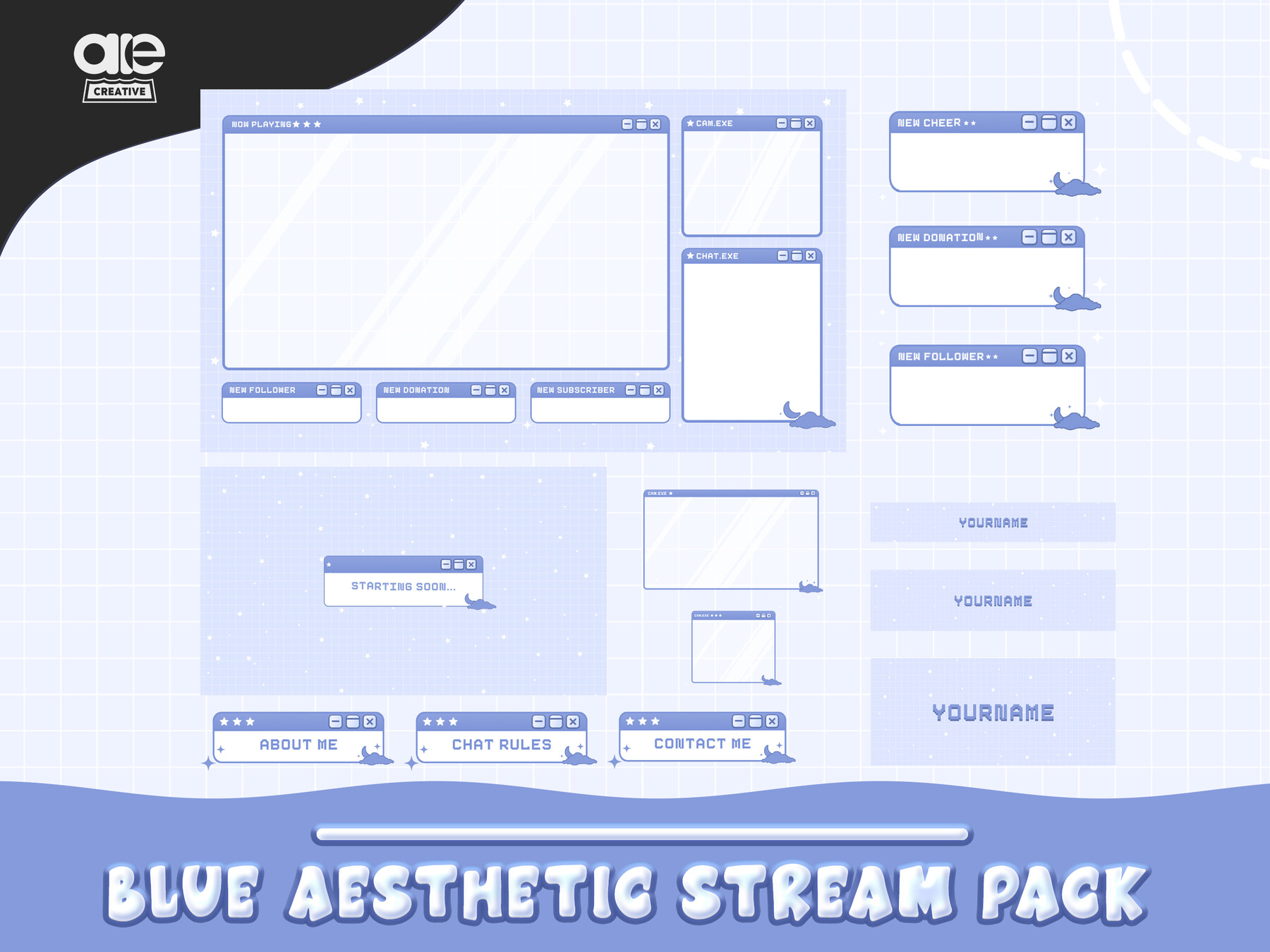 ArtStation - Blue Aesthetic Twitch Overlay Pack, Cozy Stream Overlay ...