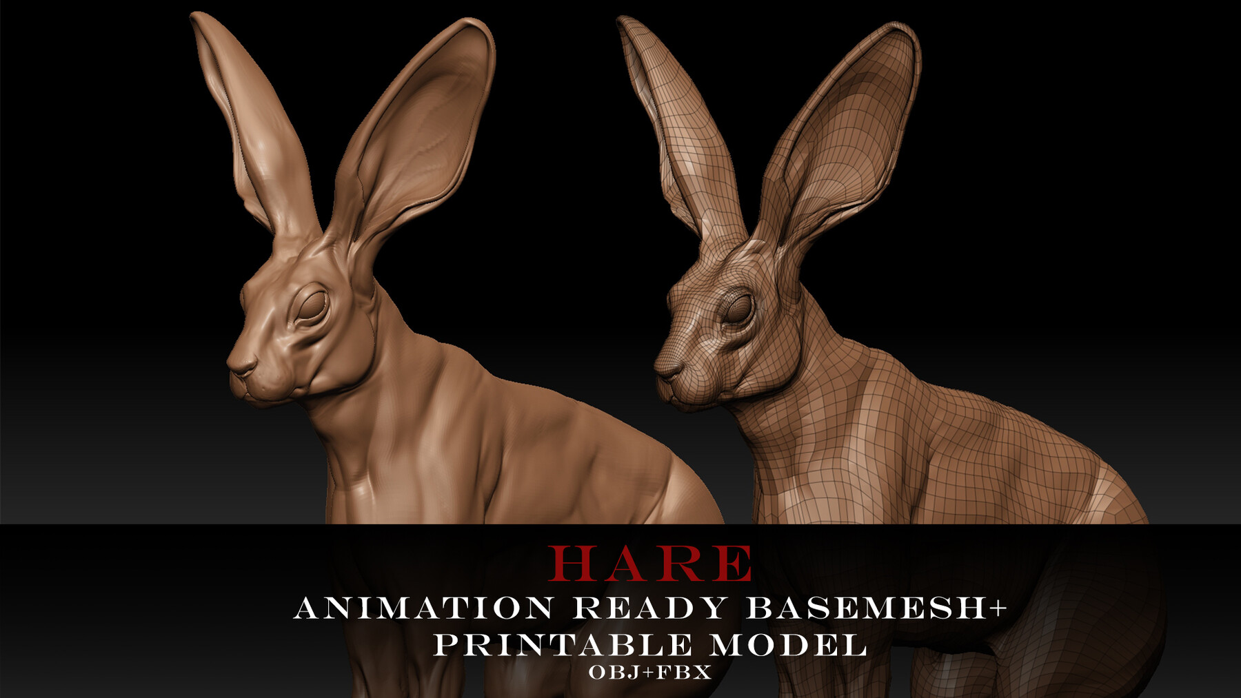 ArtStation - Rabbit/Hare BaseMesh and 3d printable model | Resources