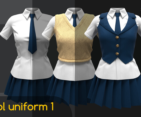 ArtStation - School uniform 1. Clo3d, Marvelous Designer projects. | Game Assets