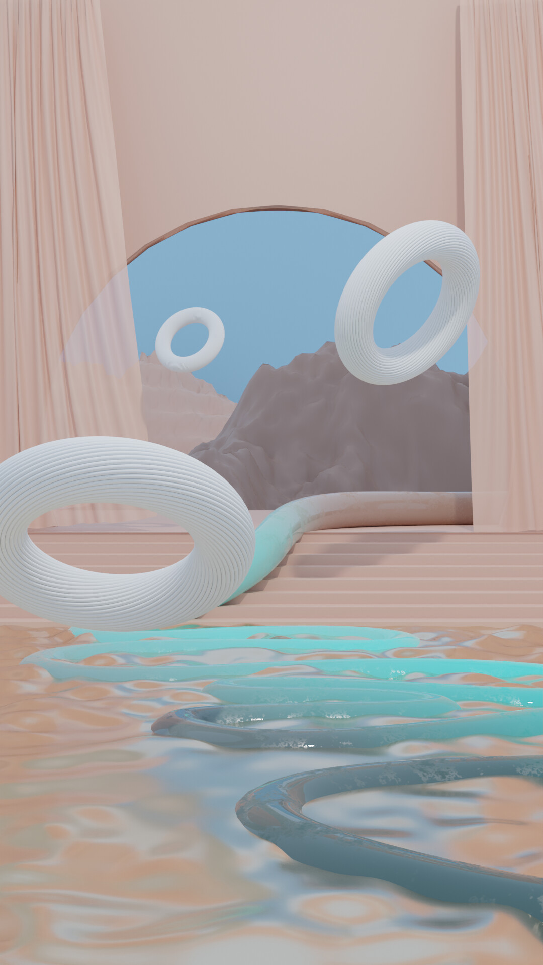 ArtStation - Abstract exterior stairs with look at the mountains and ...