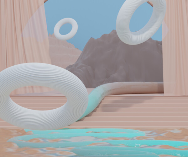 ArtStation - Abstract exterior stairs with look at the mountains and ...
