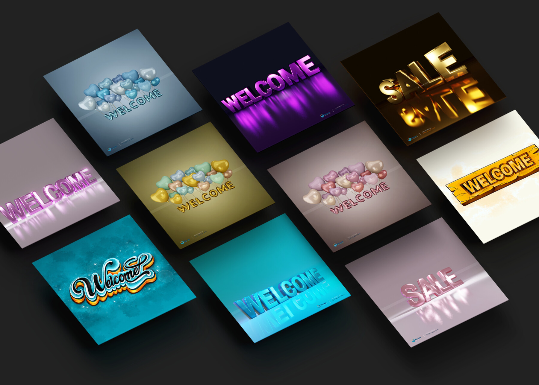 ArtStation - 3D Text style (Welcome - Sale - Balloons) with simple ...