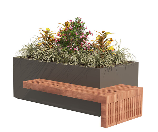 ArtStation - Modern Flowers Planter with Wood Bench | Resources