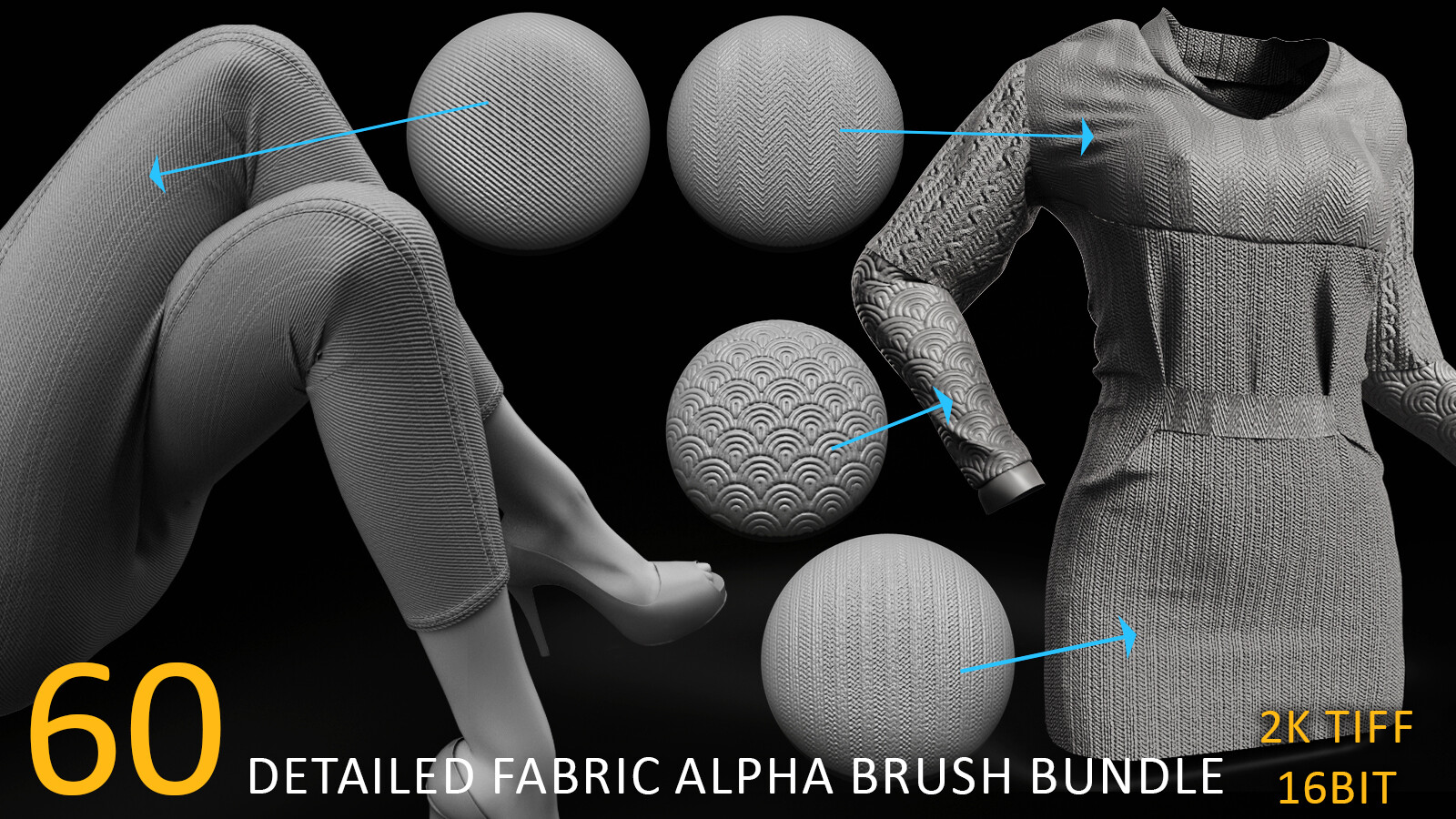 ArtStation - DETAILED FABRIC alpha brush bundle (tilable 2k tiff16bit ...