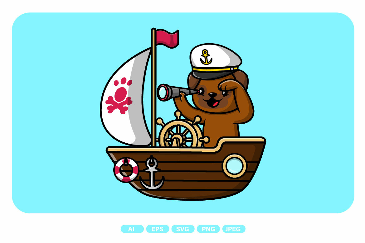 ArtStation - Cute Pug Dog Binocular On Boat Cartoon Vector Icon ...