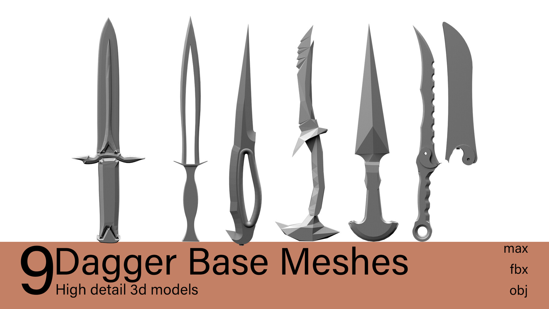 ArtStation - 9 Dagger Base Meshes- 3d models-max.fbx.obj | Resources