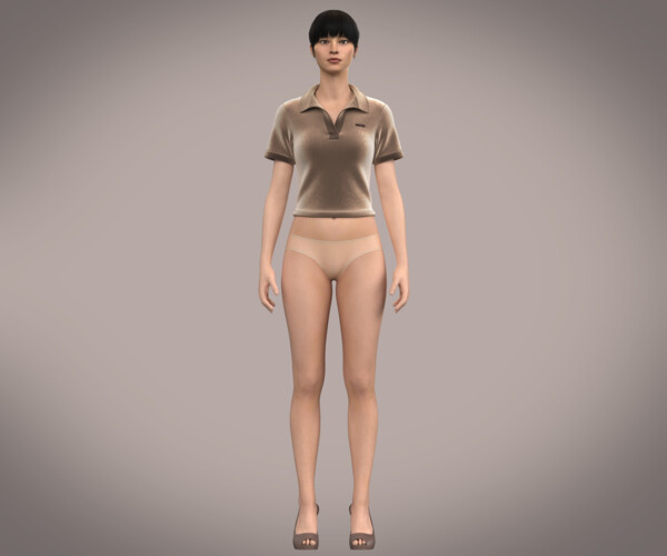 ArtStation - Ladies velour polo co-ord in brown | Resources