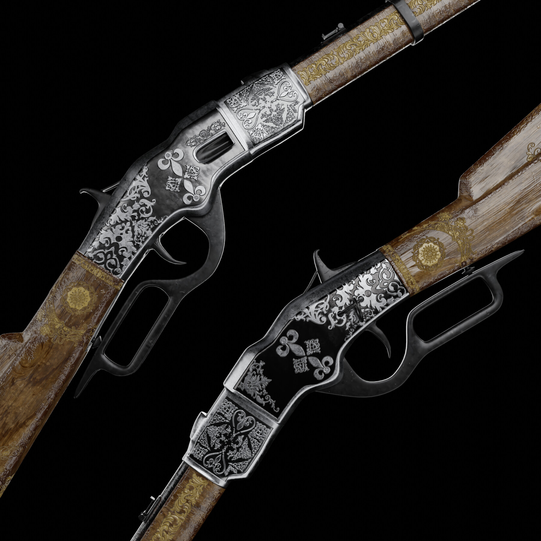 ArtStation - Antique Rifle Collection - Base Mesh & Textured High Poly ...