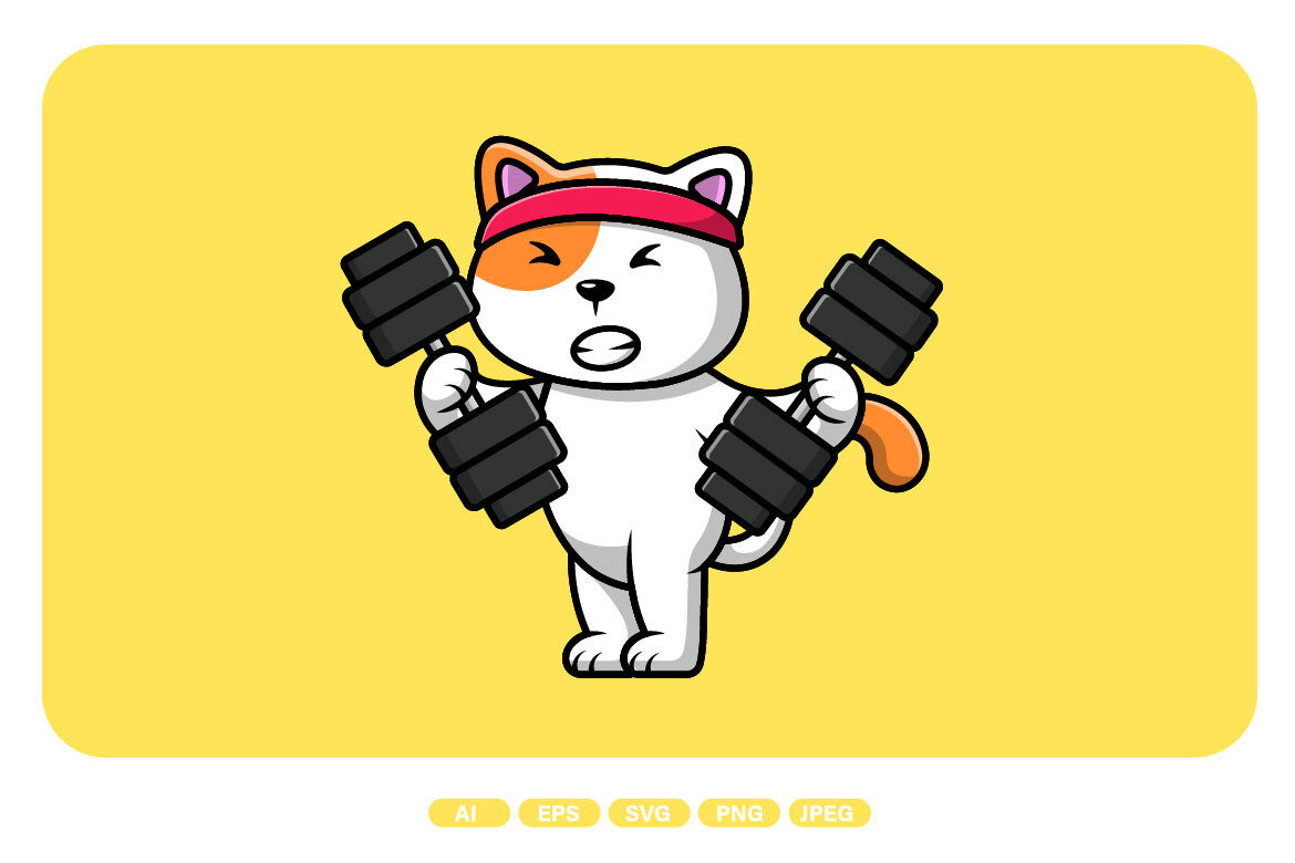 ArtStation - Cute Cat Lifting Barbell Cartoon Vector Icons Illustration | Artworks
