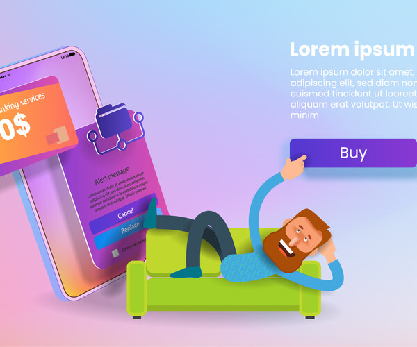 ArtStation - Cartoon man on the couch and banking interface on the ...