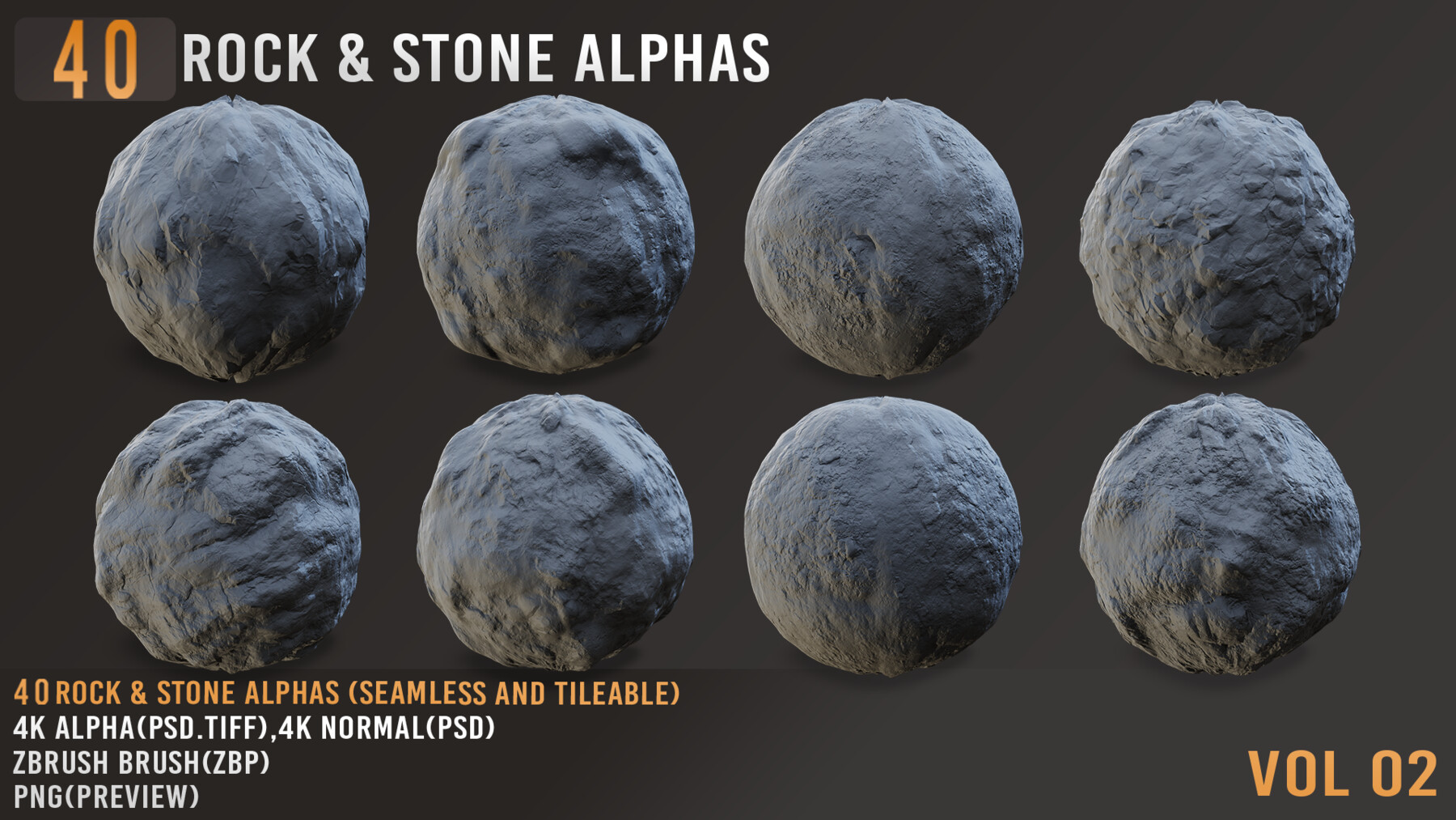 ArtStation - 40 ROCK & STONE ALPHAS_VOL02+(CONCISE TUTORIALS) | Brushes