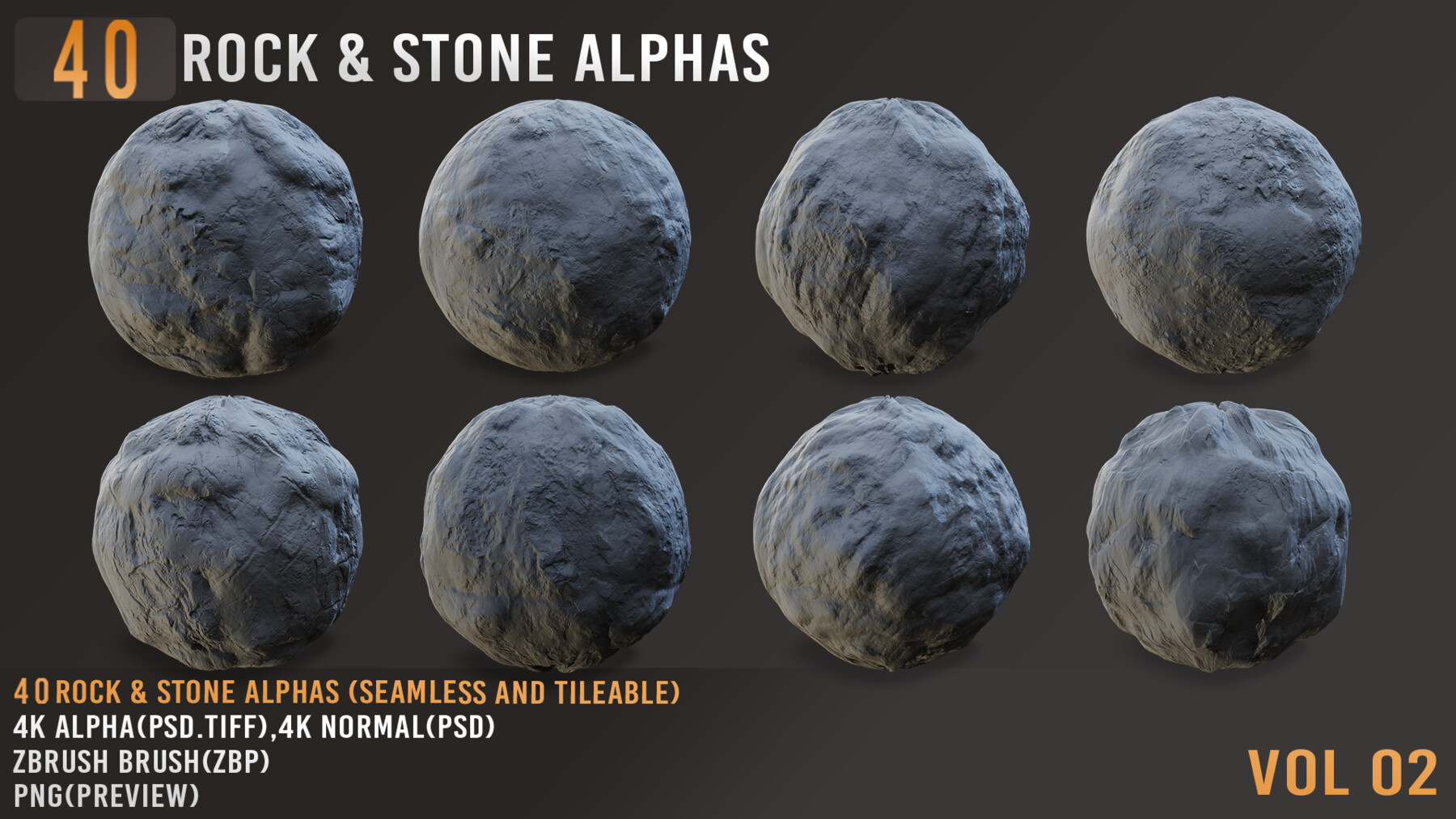 ArtStation - 40 ROCK & STONE ALPHAS_VOL02+(CONCISE TUTORIALS) | Brushes