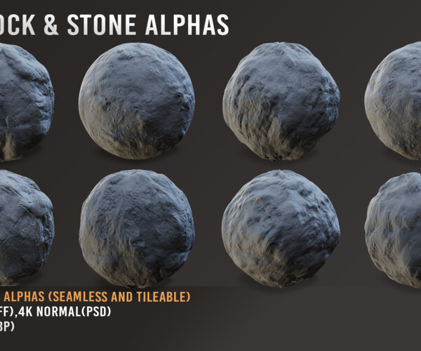 ArtStation - 40 ROCK & STONE ALPHAS_VOL02+(CONCISE TUTORIALS) | Brushes