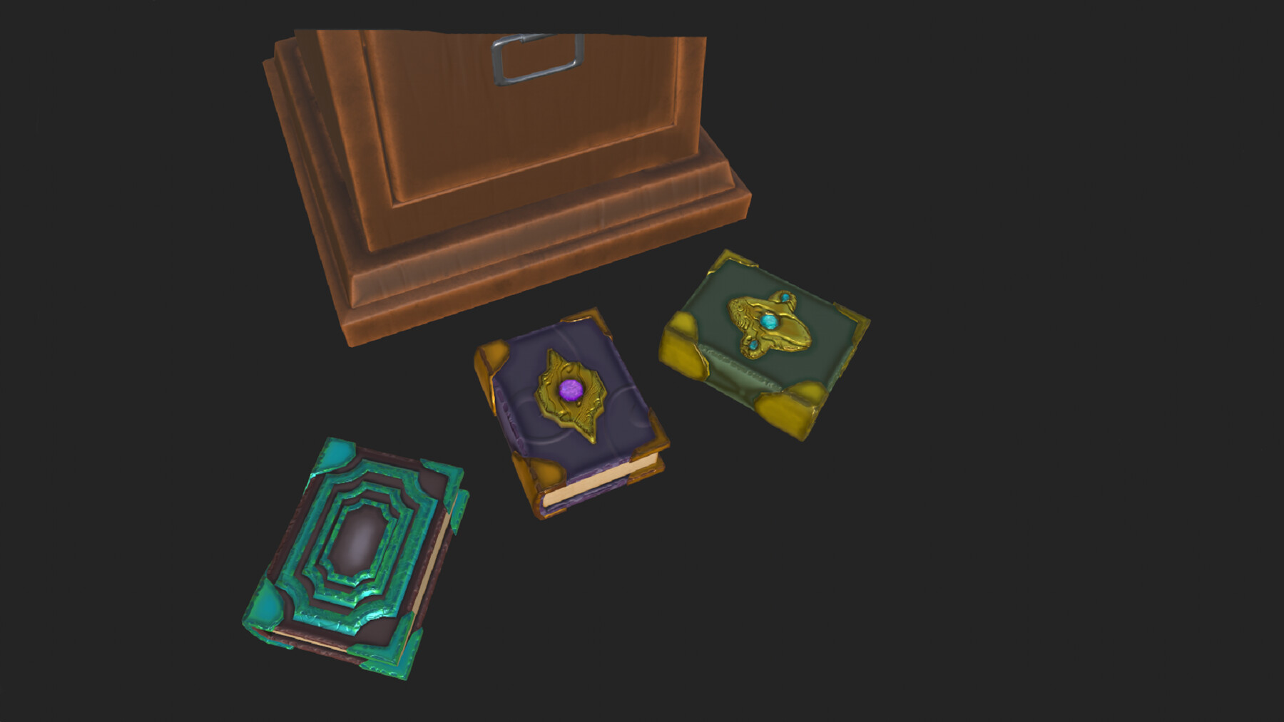 ArtStation - Stylized set stone stand bookcase books papyrus scrolls ...