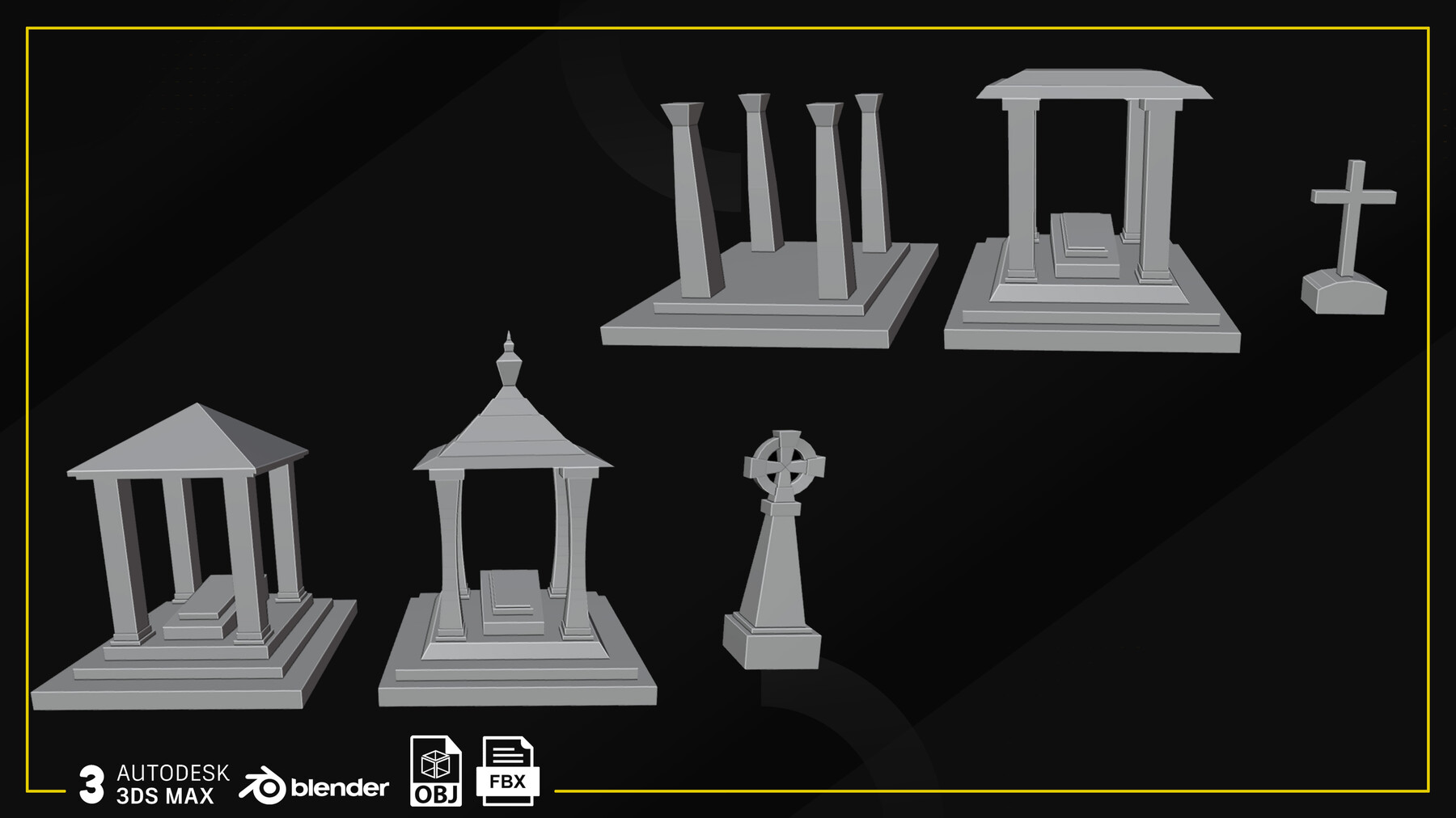 ArtStation - 30 Low Poly Tombstones Base mesh | Resources