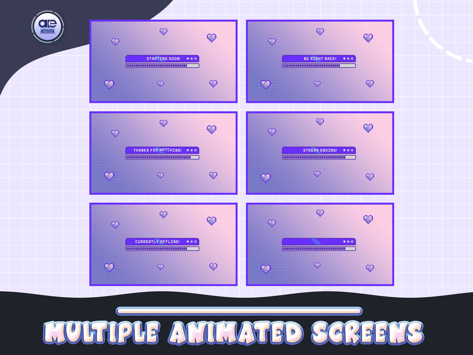 ArtStation - Purple Stream Package Overlay Pixel Hearts, Pixel Stream ...